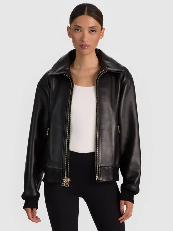 Alice + Olivia Collins Double Layer Leather Jacket