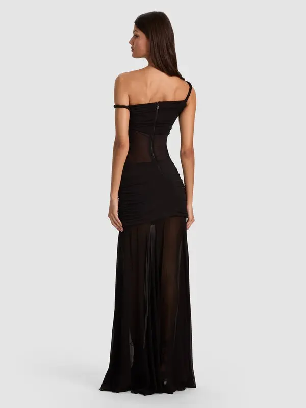 Alice + Olivia Gaia Twist Off Shoulder Maxi Dress