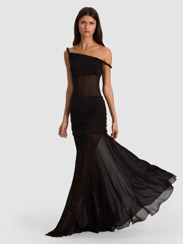 Alice + Olivia Gaia Twist Off Shoulder Maxi Dress