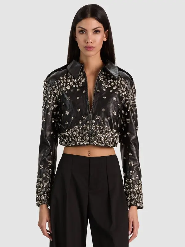 Alice + Olivia Hyde Embellished Vegan Leather Jacket