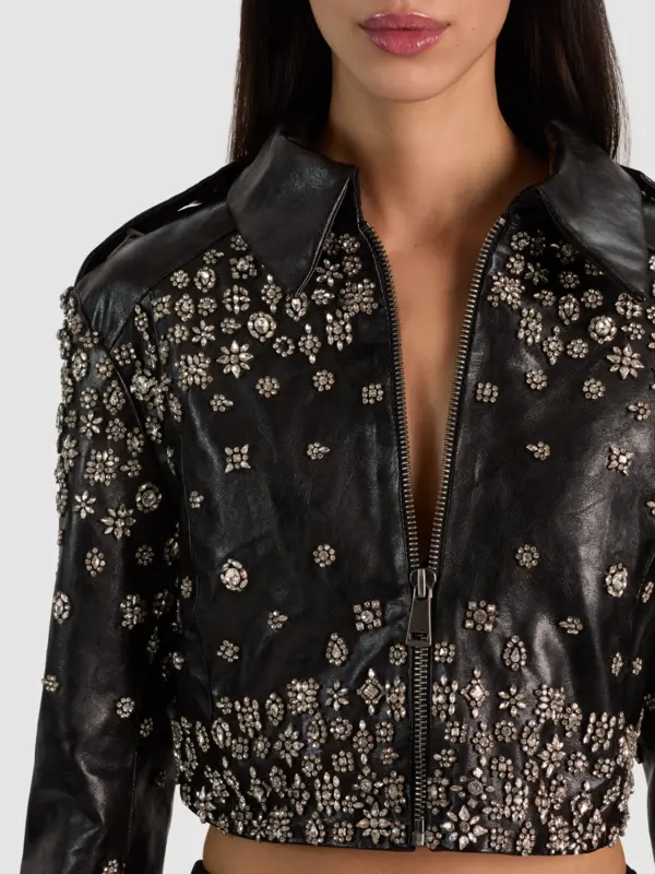 Alice + Olivia Hyde Embellished Vegan Leather Jacket