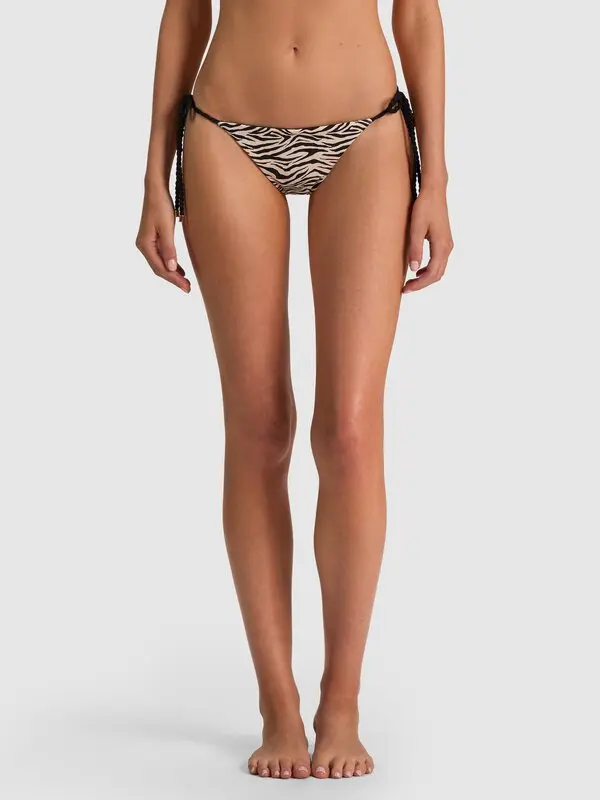 Alice + Olivia A+o X Pq Swim Mallory Reversible Side-tie Rope Teeny Bottom - Zebra