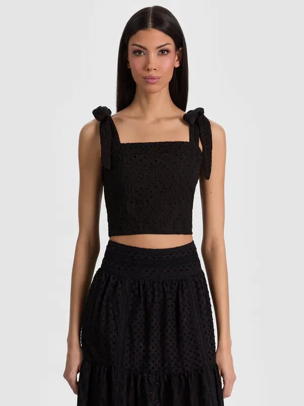 Alice + Olivia Marinda Embroidered Cropped Top