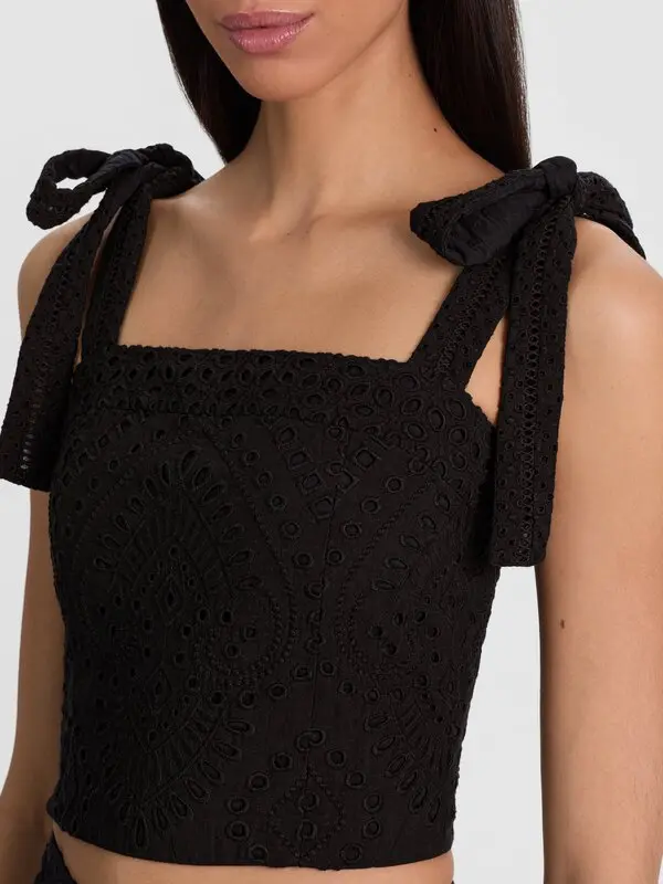 Alice + Olivia Marinda Embroidered Cropped Top