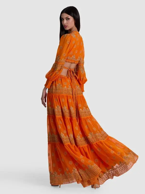 Alice + Olivia Patrica Embellished Ruffle Maxi Dress