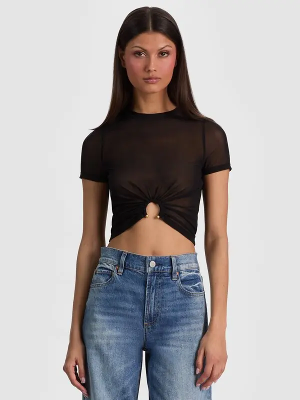 Alice + Olivia Courtney Ruched Front Tee - Black