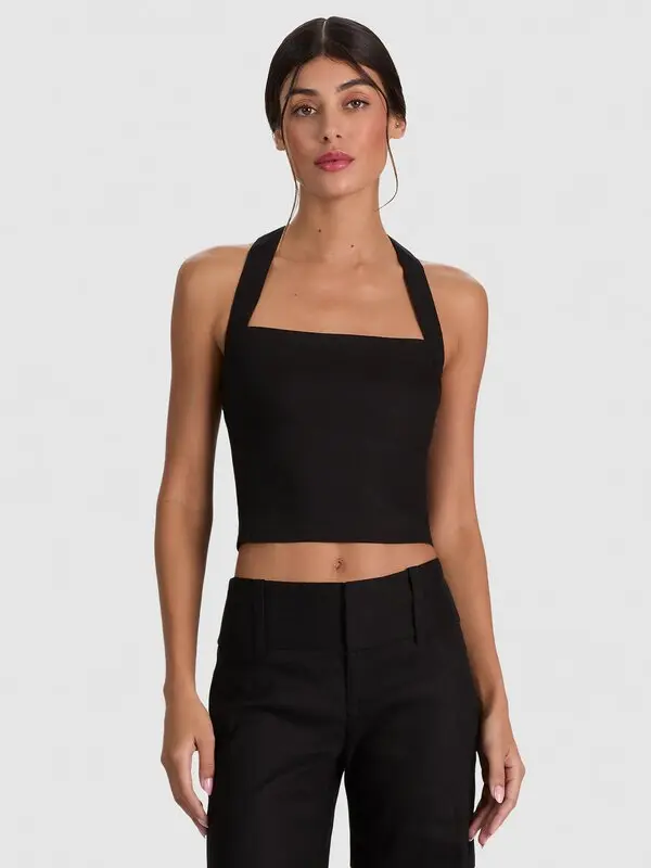 Alice + Olivia Fiona Halter Cropped Top