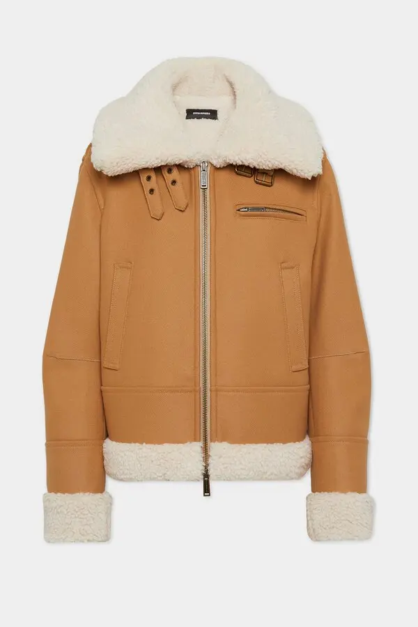 Dsquared2 Stretch Felt Wool Easy Aviator Jacket - Black