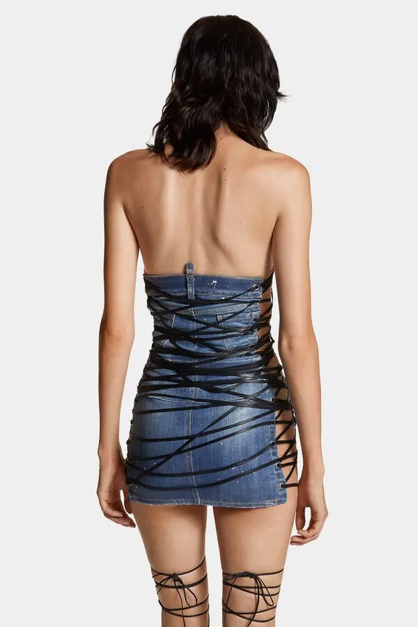 Dsquared2 Light Frozen Wash Lace Up Jean Dress