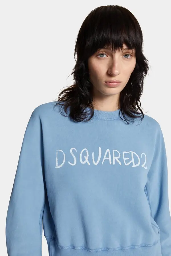 Dsquared2 White Fade Dean Fit Handwritten Logo Sweatshirt