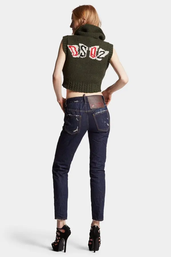 Dsquared2 Dark Crinkle Wash Medium Waist Jennifer Jeans