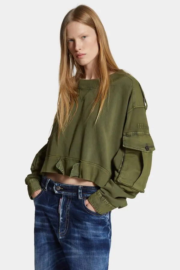 Dsquared2 Fade Dyed Multipocket Crewneck Sweatshirt