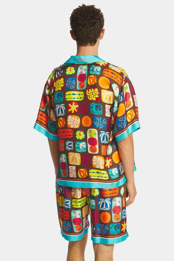 Dsquared2 Summer Lovers Drop Shoulder Printed Bowling Shirt