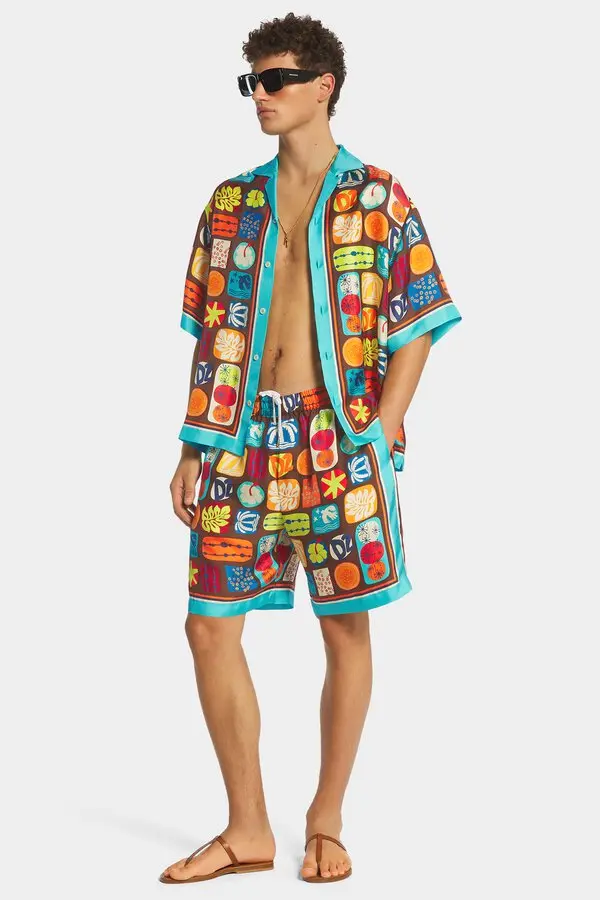 Dsquared2 Summer Lovers Drop Shoulder Printed Bowling Shirt