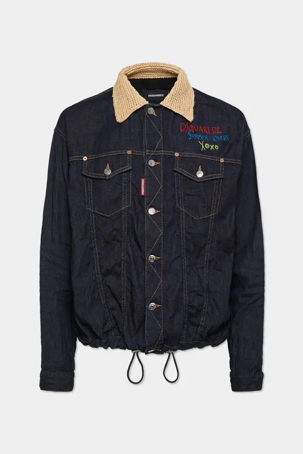 Dsquared2 Summer Lovers Dark Wash Raffia Collar Drawstring Shirt