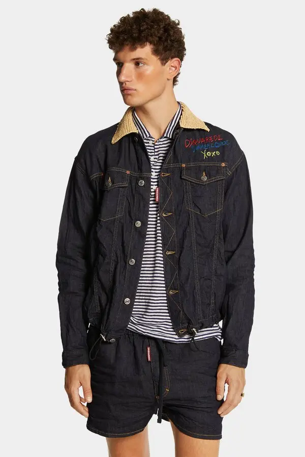 Dsquared2 Summer Lovers Dark Wash Raffia Collar Drawstring Shirt