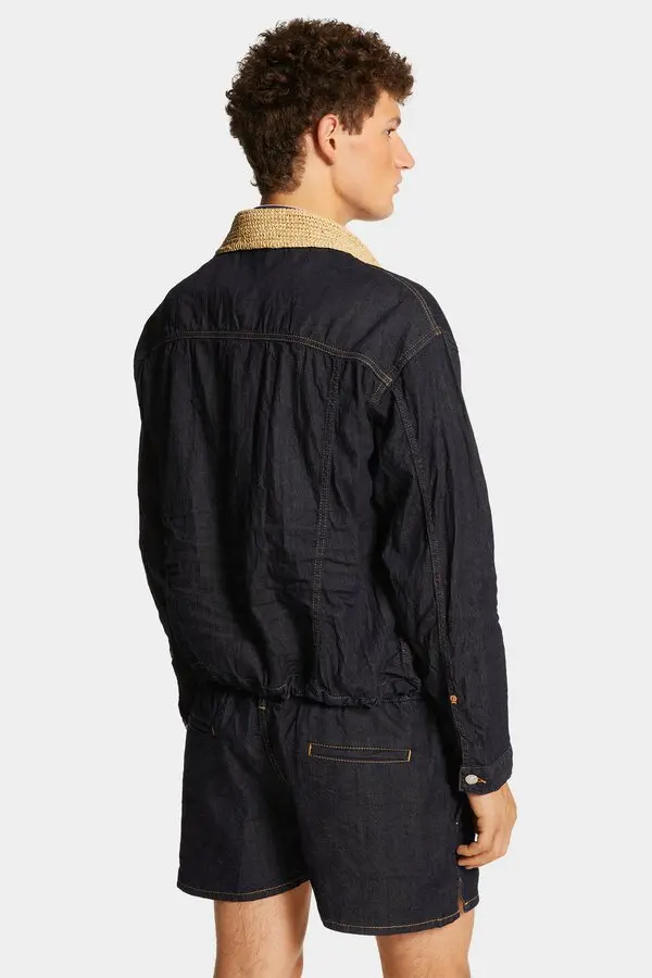 Dsquared2 Summer Lovers Dark Wash Raffia Collar Drawstring Shirt