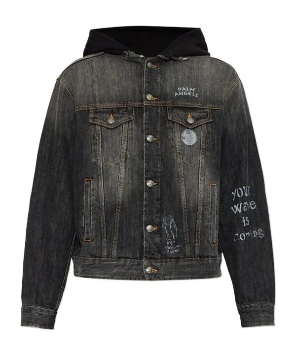 Palm Angels Printed Hooded Denim Jacket