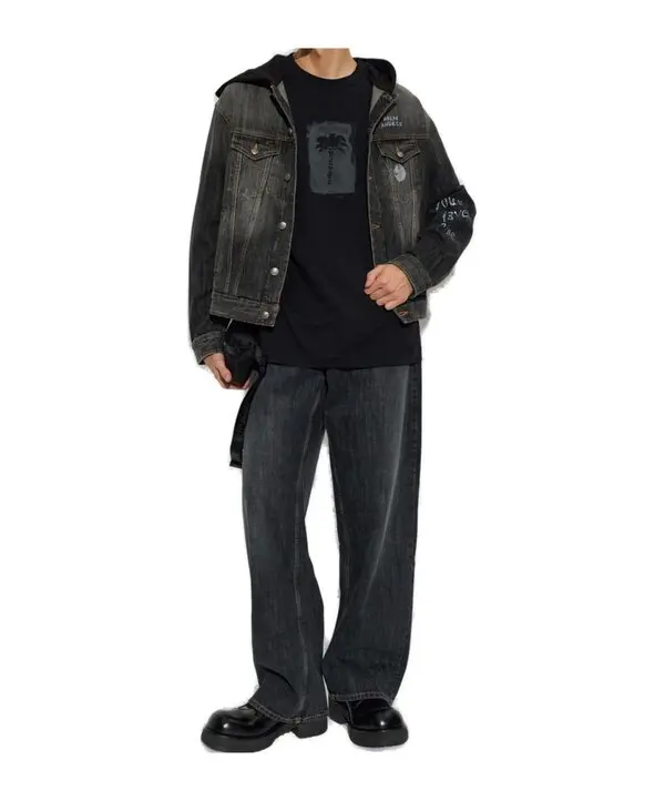Palm Angels Printed Hooded Denim Jacket