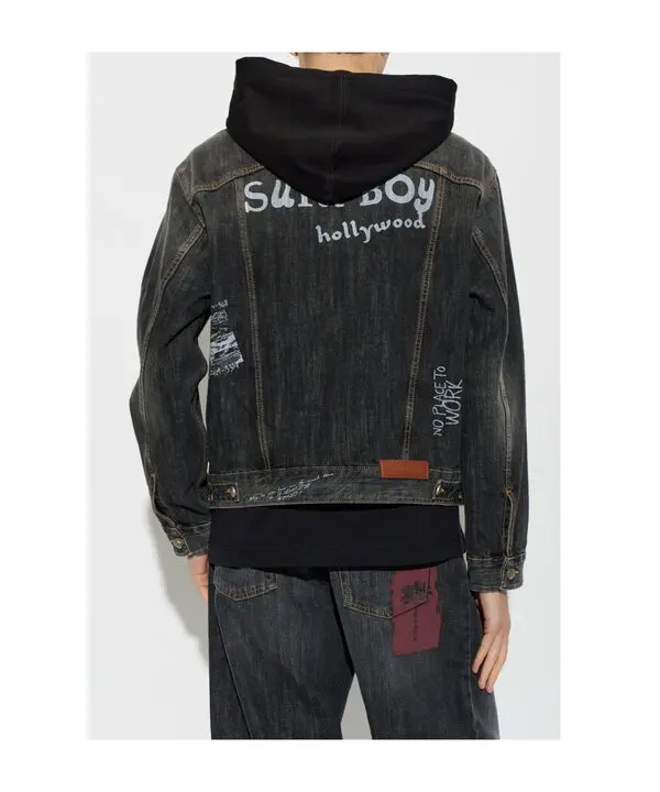 Palm Angels Printed Hooded Denim Jacket