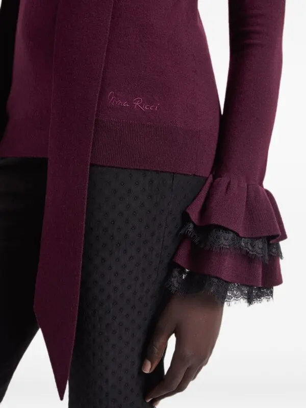 Nina Ricci Knitted Top With A Tie-neck And Flared Sleeves