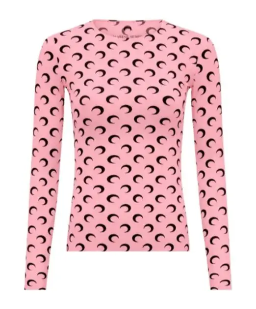 MARINE SERRE Crew Neck Moon Print Long Sleeve Top