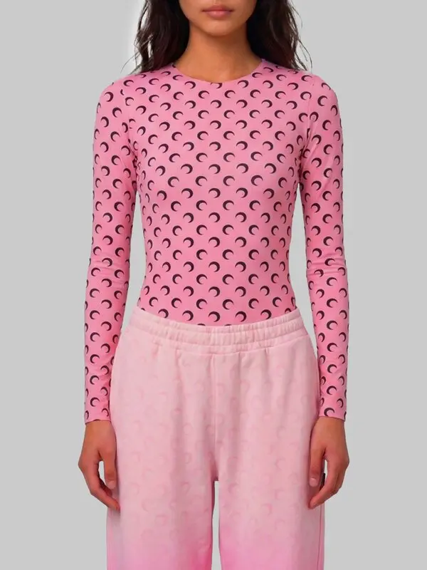 MARINE SERRE Crew Neck Moon Print Long Sleeve Top