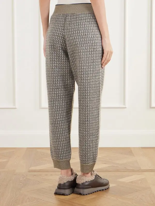 Brunello Cucinelli Mohair, Virgin Wool And Cashmere Sparklin Ghoundstooth Knit Track Trousers