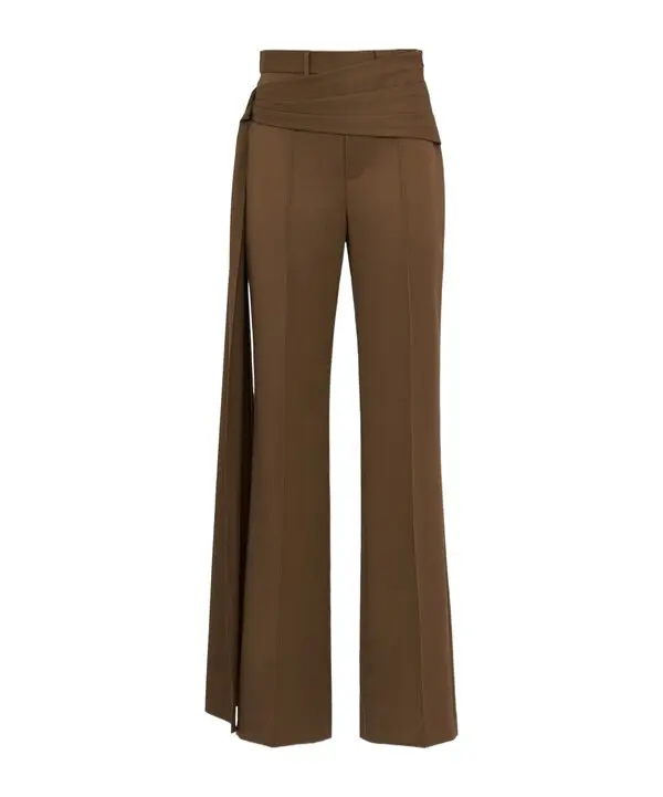Giuseppe Di Morabito Wide Leg Wool Trousers With Draped Waistband - Brown