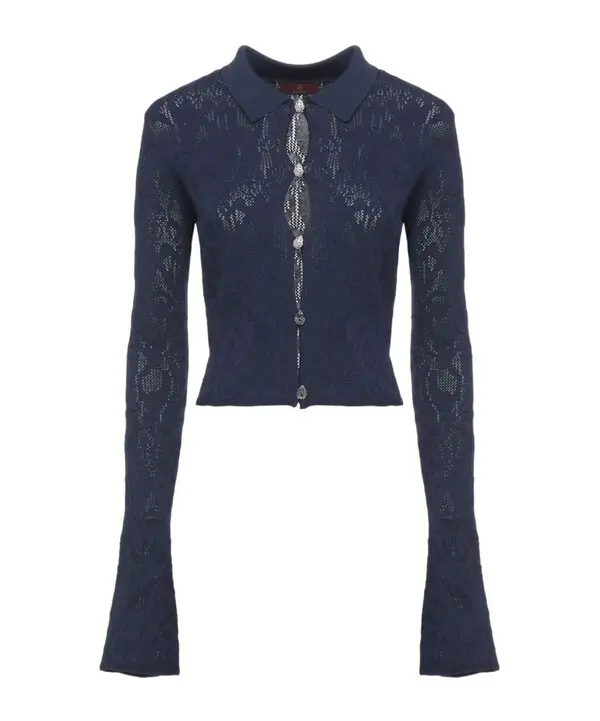 DONDUP Lace Cut-out Cropped Cardigan - Black