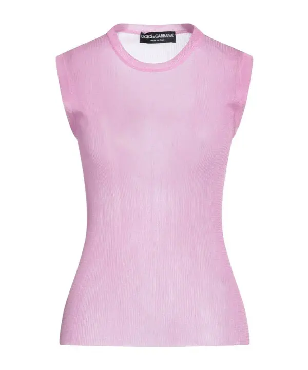Dolce & Gabbana Crew Neck Sleeveless Ribbed Knit Top - Pink