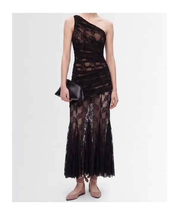 Giuseppe Di Morabito One Shoulder Draped Lace Long Dress