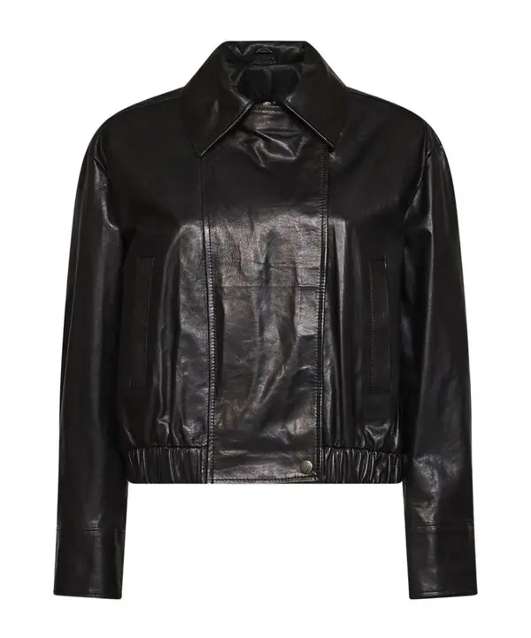 KAOS Long-sleeved Collared Leather Jacket - Black