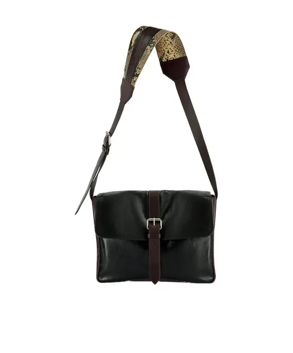 Dries Van Noten Shoulder Bag With A Geometric-patterned Strap - Ebony