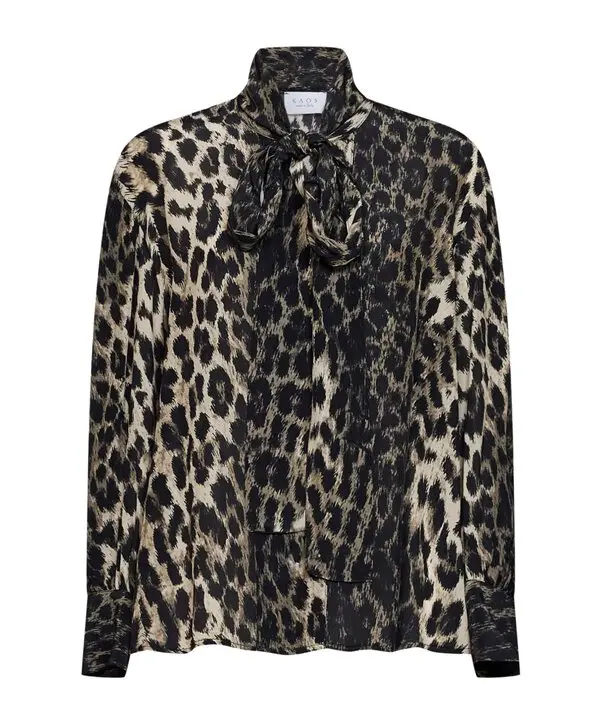 KAOS Animal-print Bow-neck Top
