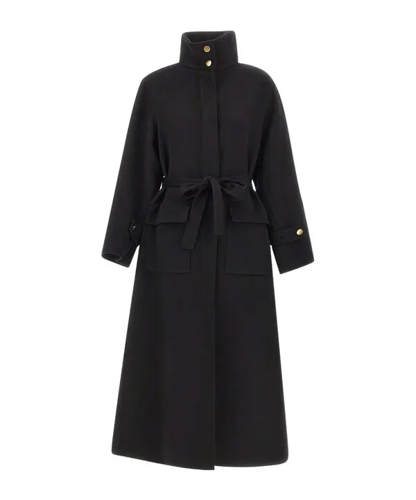 KAOS Belted High-collar Coat - Black