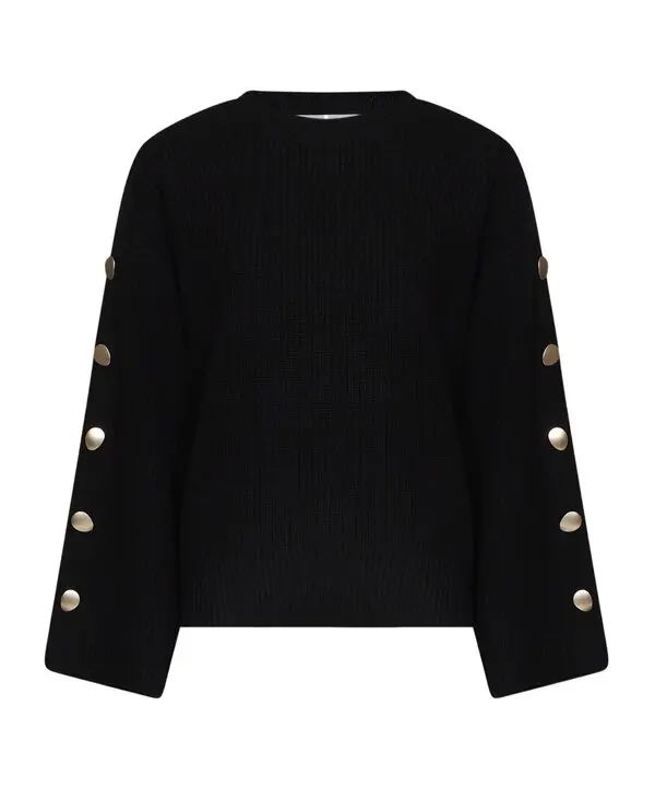 KAOS Button-sleeve Ribbed Knitted Sweater - Black