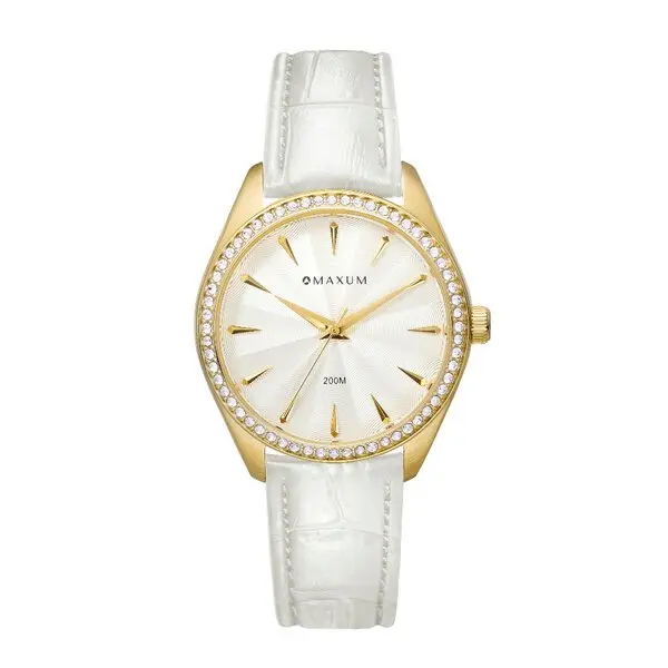 MAXUM Sydney Crystal Bezel Leather Strap