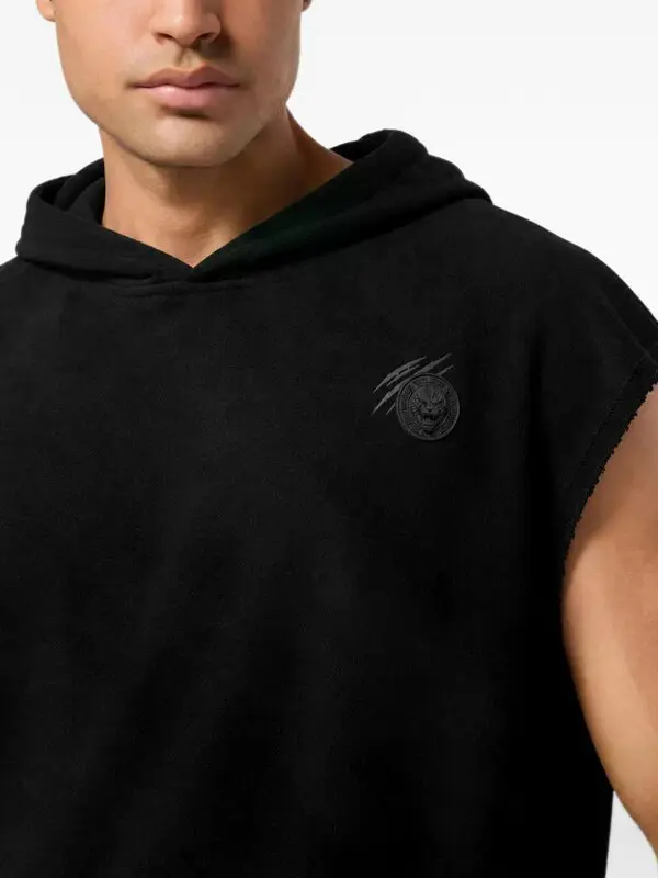 PLEIN SPORT Raw-edge Sleeveless Hoodie