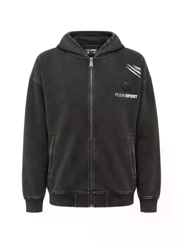 PLEIN SPORT Washed Fleece-effect Hoodie - Black