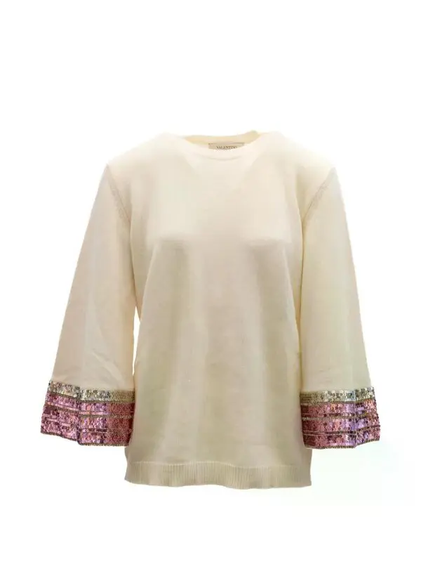 Valentino Garavani Sequin-embellished Flared-sleeve Sweater - Neutrals