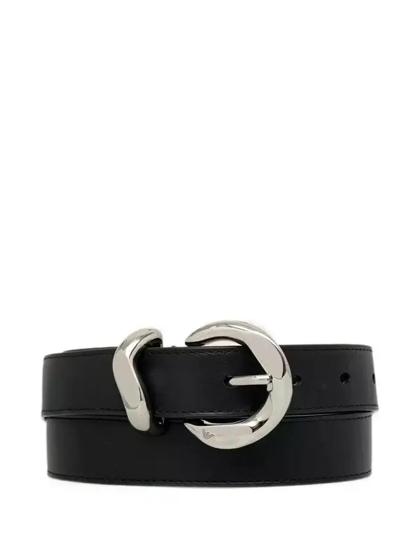 Emporio Armani Leather Tongue Belt With A Polished Metal-buckle - Black