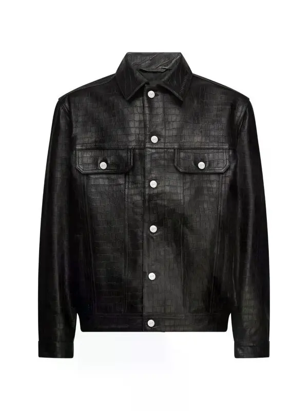 Karl Lagerfeld Leather Croc Trucker Jacket - Black