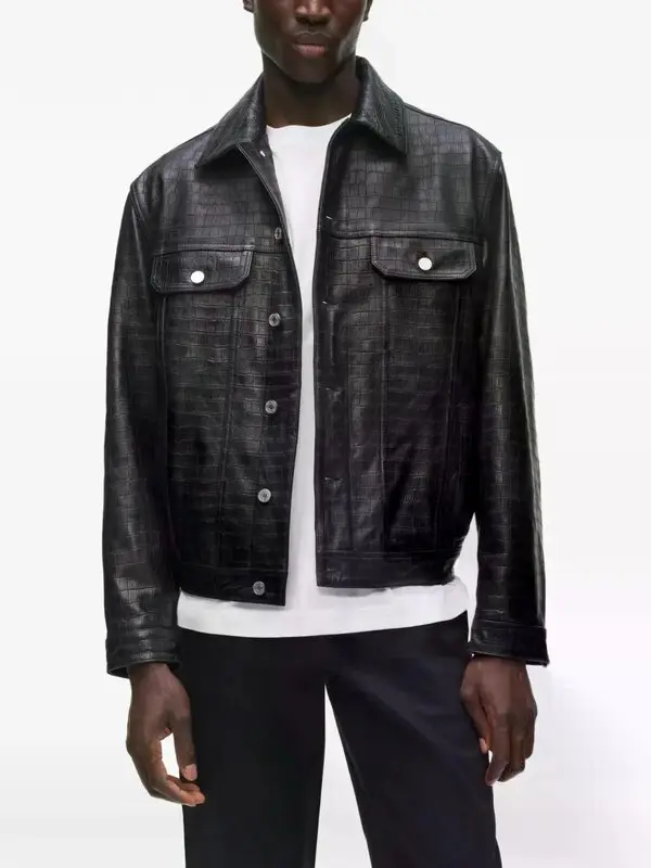 Karl Lagerfeld Leather Croc Trucker Jacket