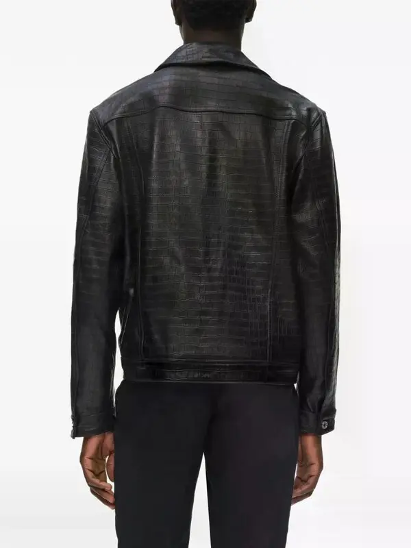 Karl Lagerfeld Leather Croc Trucker Jacket