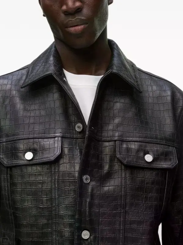 Karl Lagerfeld Leather Croc Trucker Jacket