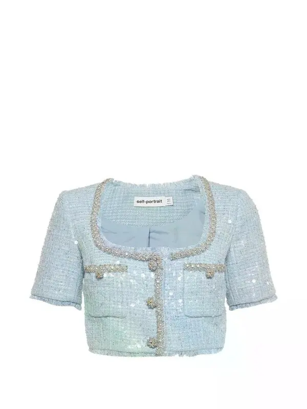 SELF-PORTRAIT Sequin Boucle Tweed Top