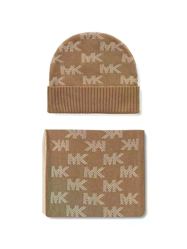 Michael Kors Logo-knit Scarf And Beanie Hat Set