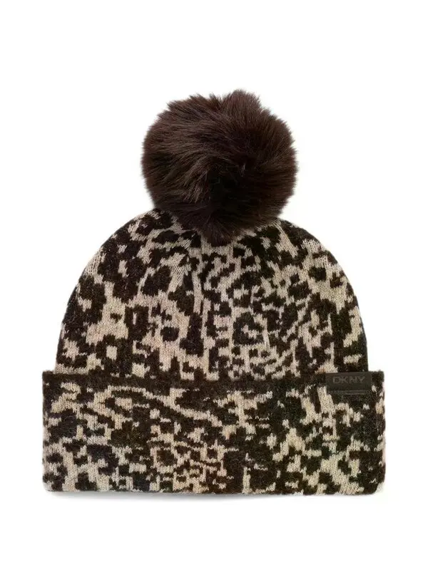 Dkny Leopard-print Pompom Beanie Hat