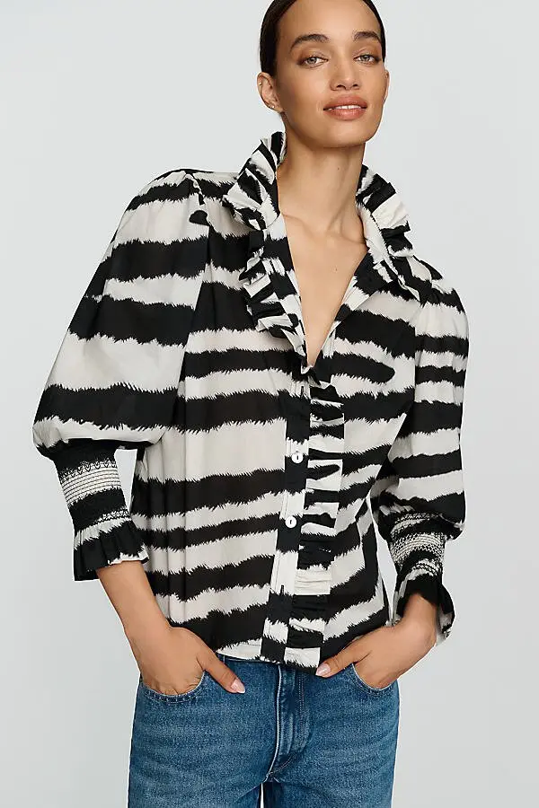 HOPE FOR FLOWERS BY TRACY REESE Frilled 100% Cotton Blouse - Zebra